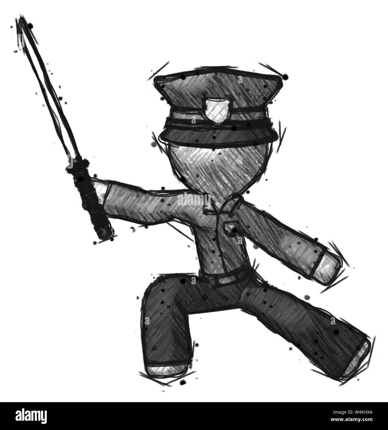 Sketch police man with ninja sword katana in defense pose Stock Photo ...