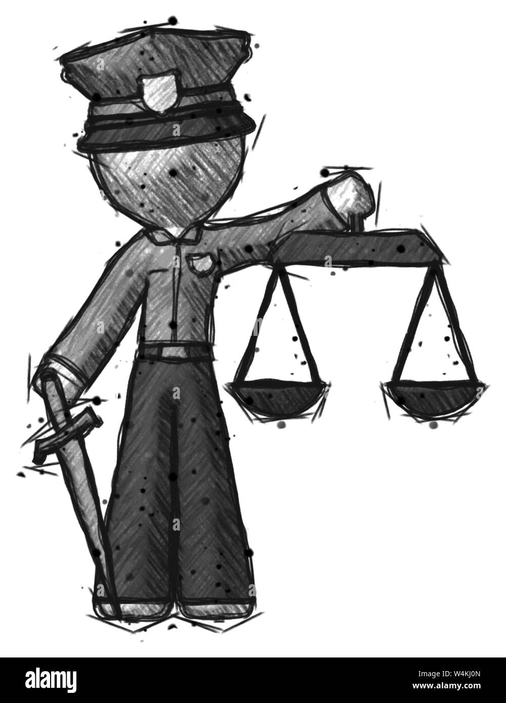 Sketch police man justice concept with scales and sword, justicia ...