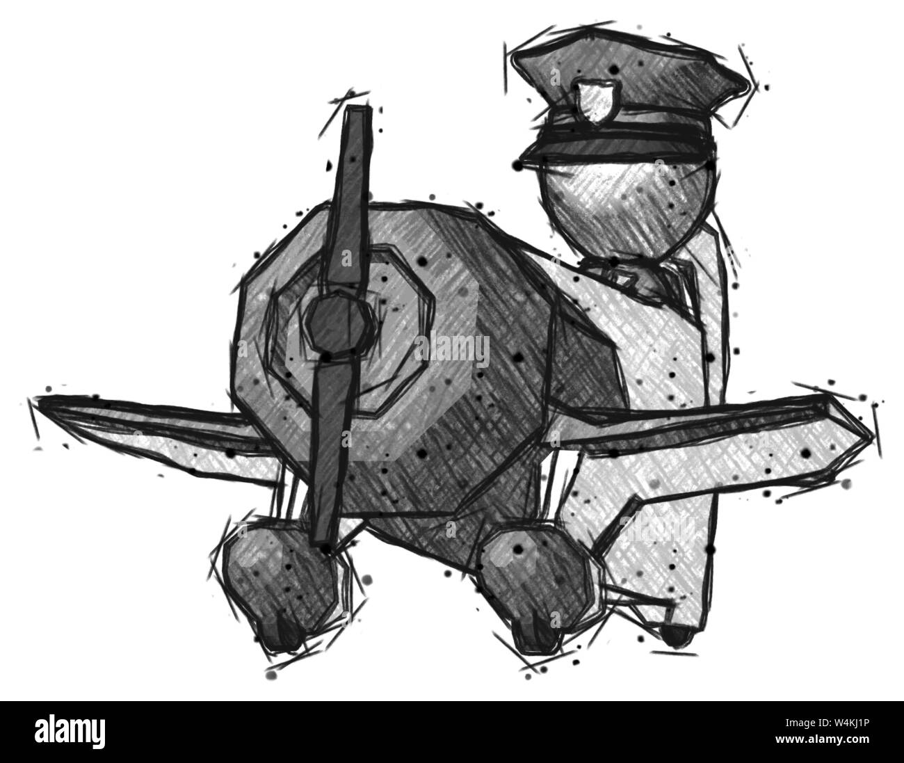 Sketch police man flying in geebee stunt plane viewed from below Stock ...