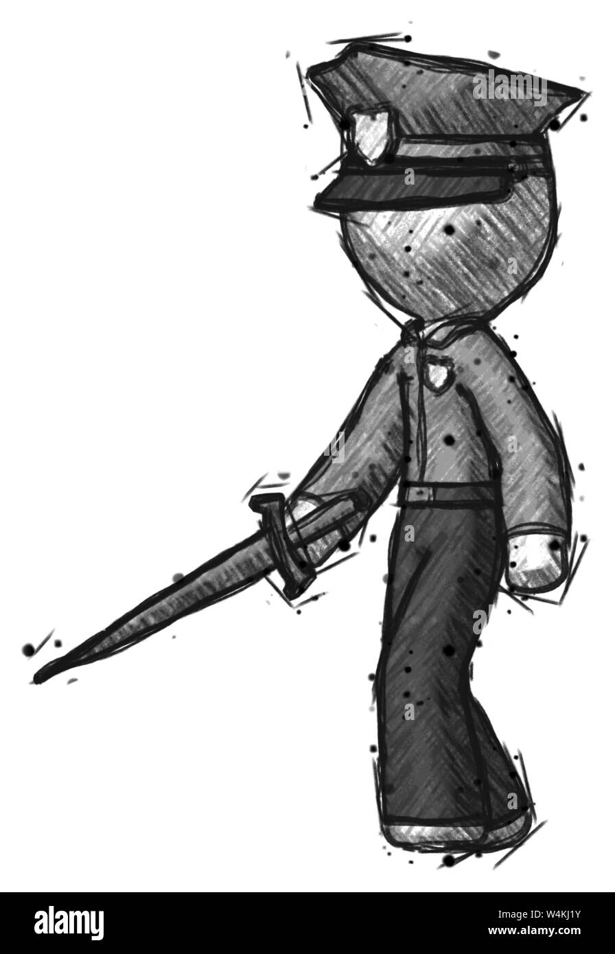 Sketch police man with sword walking confidently Stock Photo - Alamy