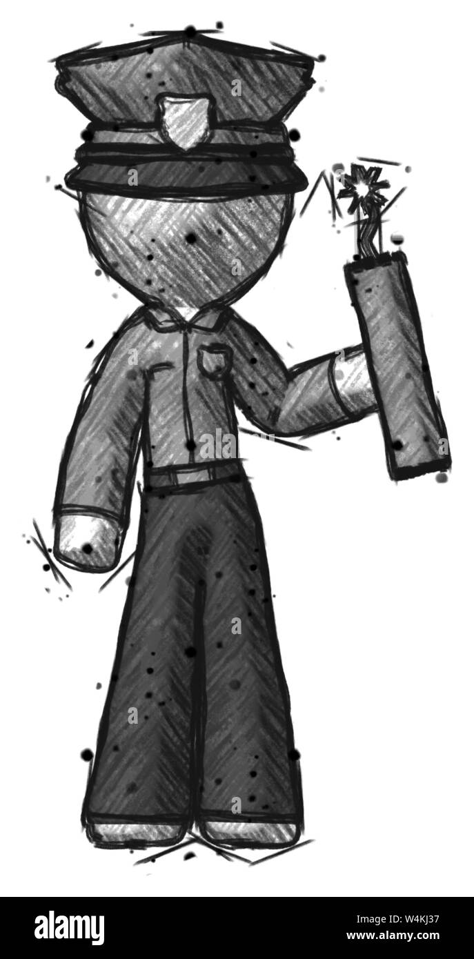 Sketch police man holding dynamite with fuse lit Stock Photo - Alamy