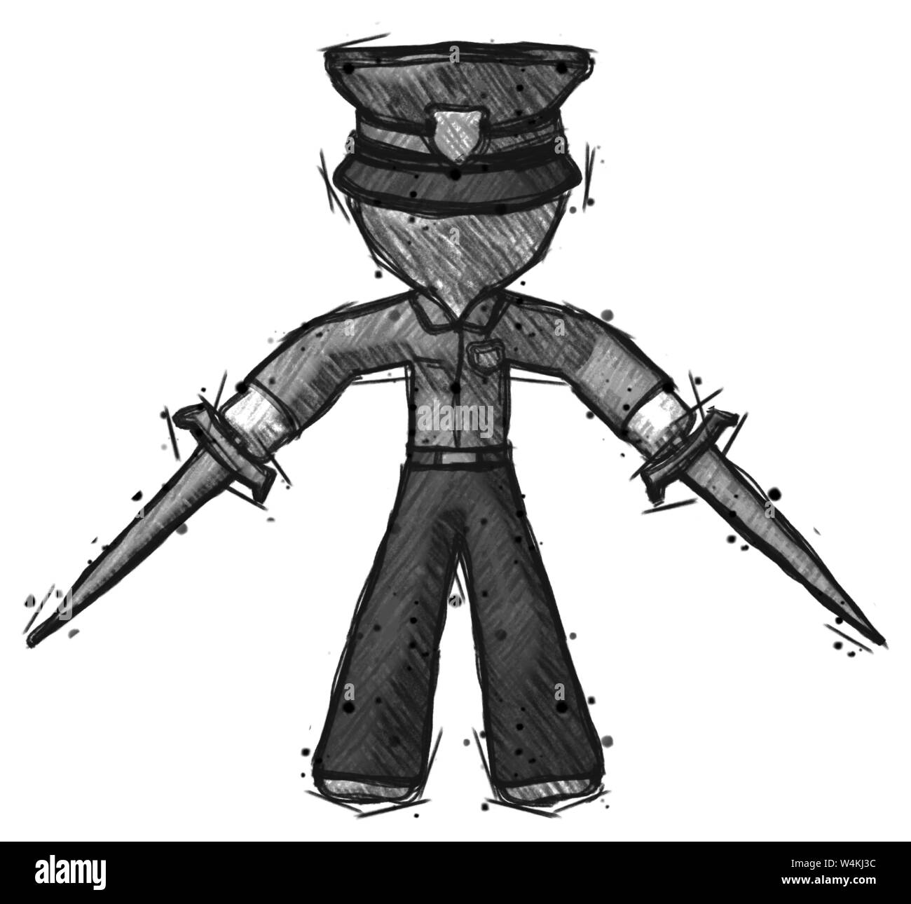 Sketch police man two sword defense pose Stock Photo - Alamy