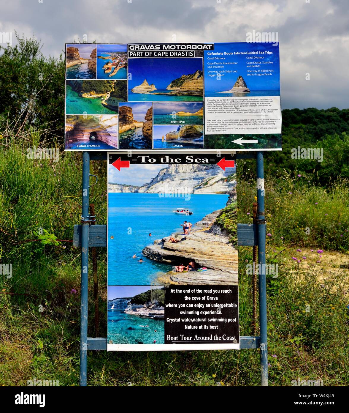 Tourist information sign,Cape Drastis,Corfu,Greece Stock Photo - Alamy