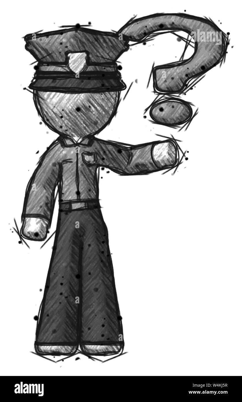 Sketch police man holding question mark to right Stock Photo - Alamy