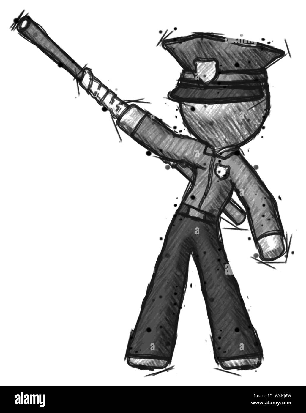 Sketch police man bo staff pointing up pose Stock Photo - Alamy