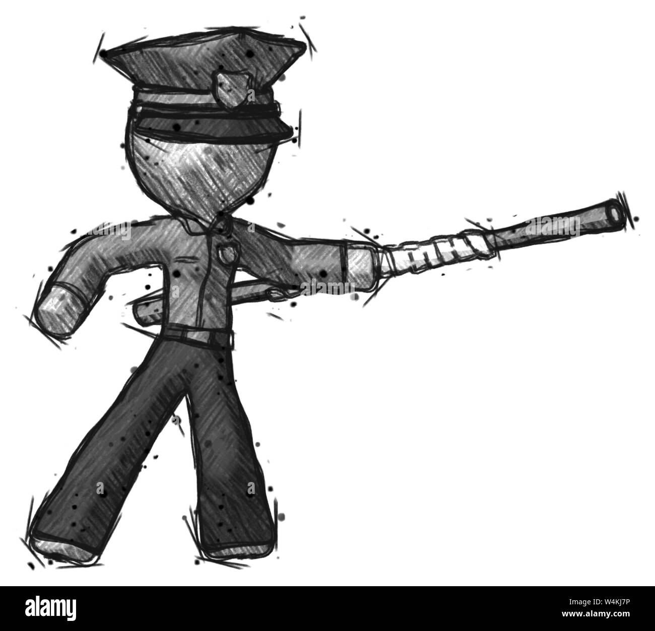 Sketch police man bo staff pointing right kung fu pose Stock Photo - Alamy