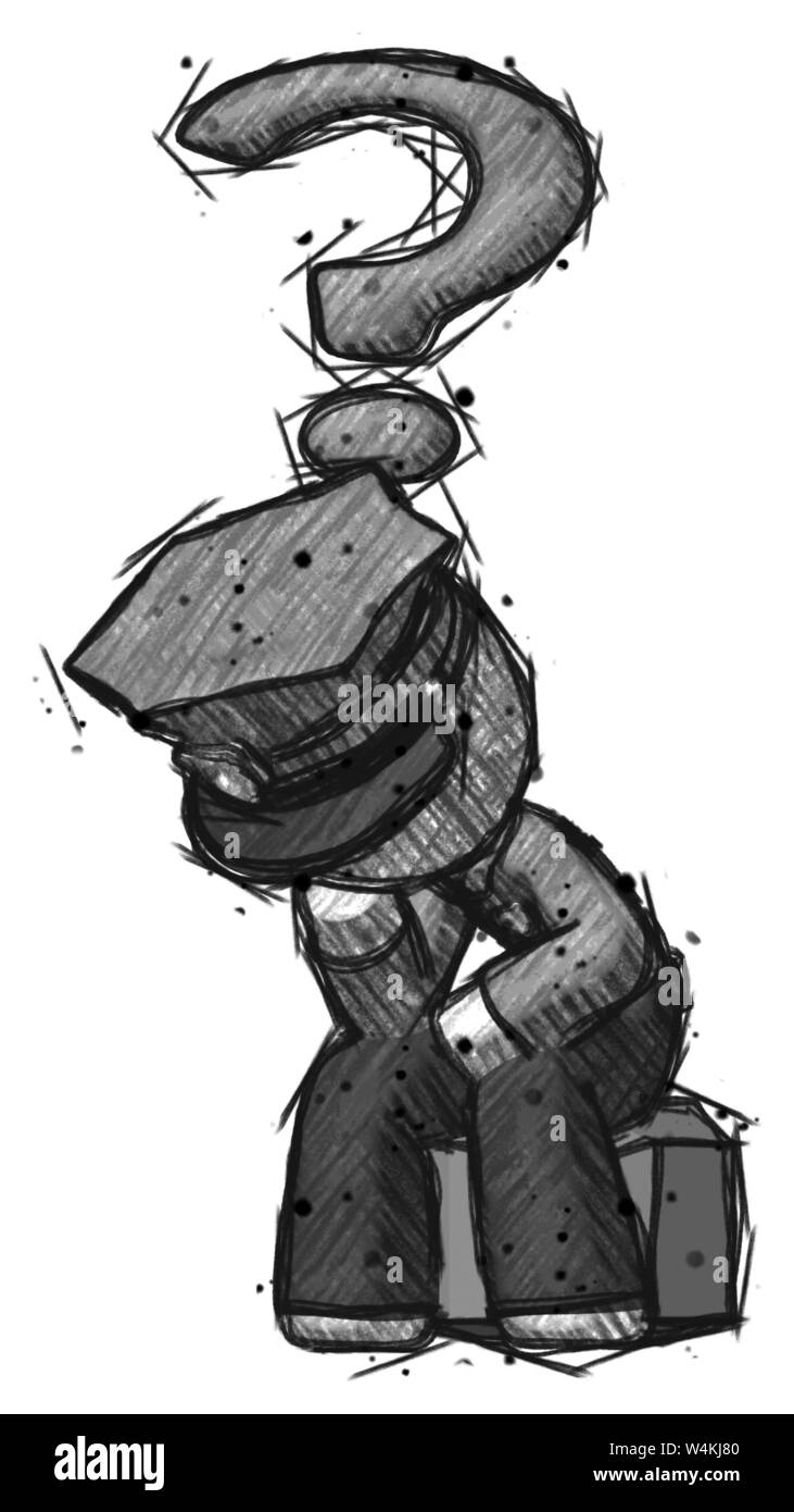 Sketch police man thinker question mark concept Stock Photo - Alamy