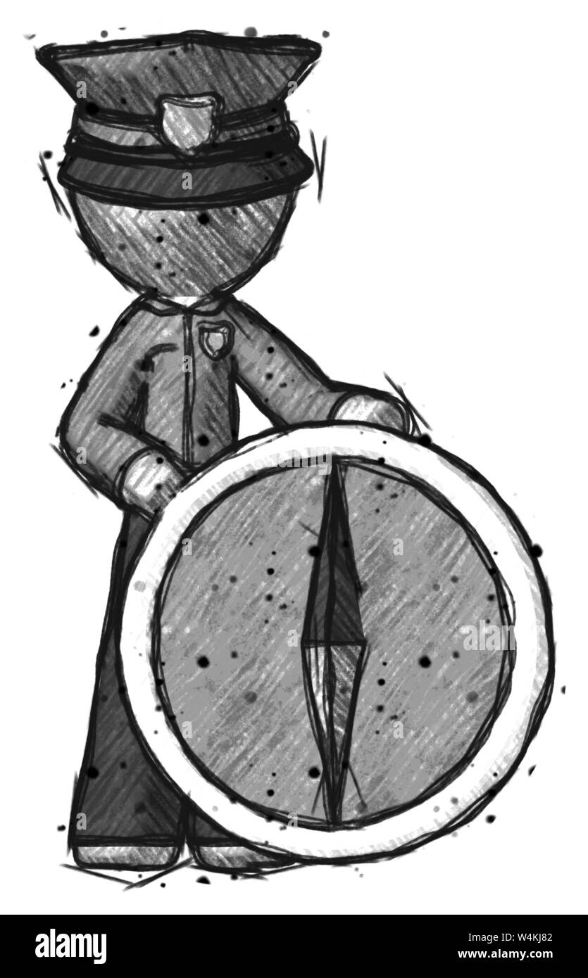 Sketch police man standing beside large compass Stock Photo - Alamy