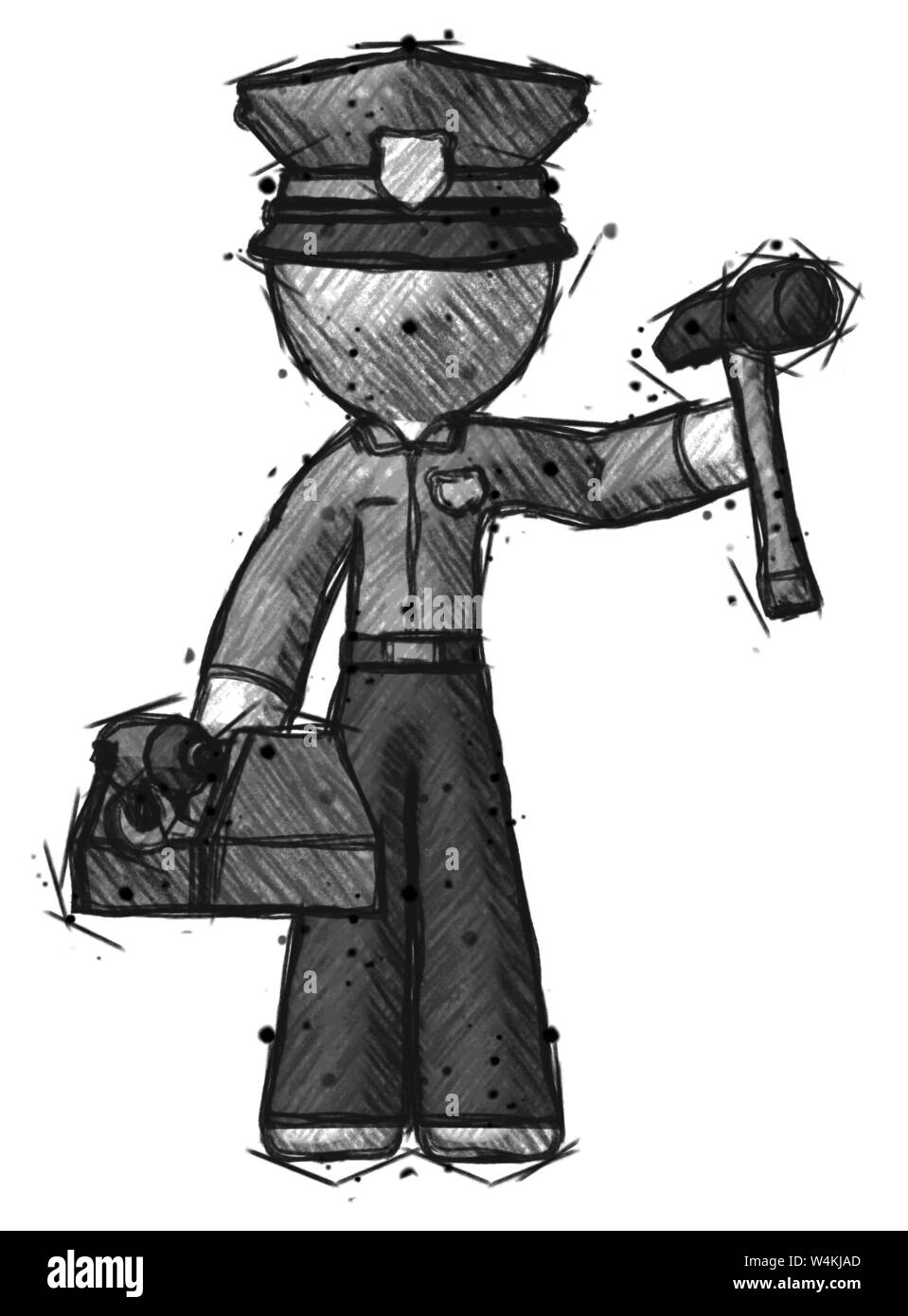 Sketch police man holding tools and toolchest ready to work Stock Photo ...
