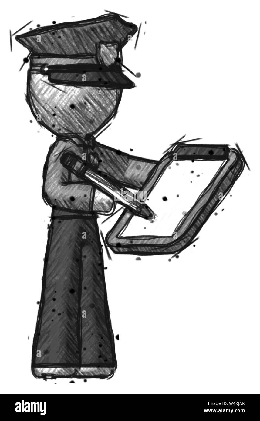 Sketch police man using clipboard and pencil Stock Photo - Alamy