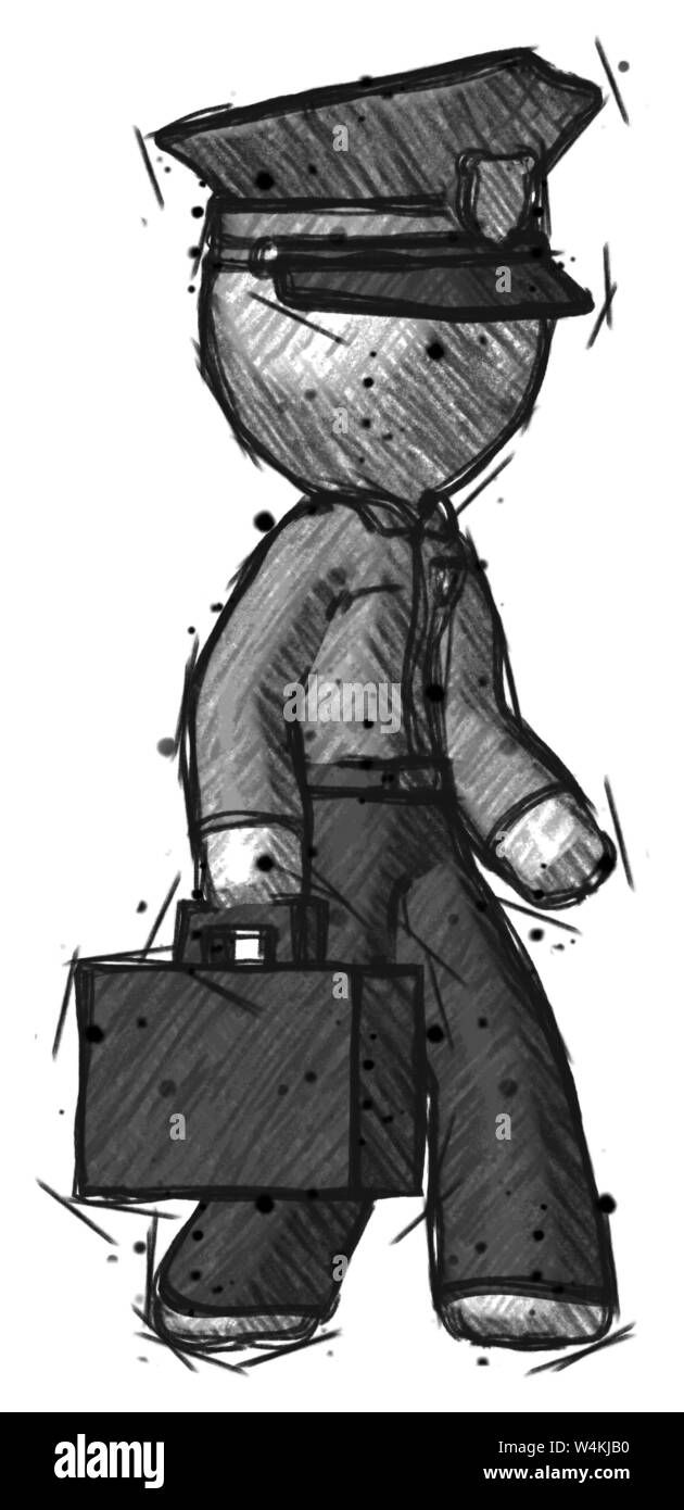 Sketch police man walking with briefcase to the right Stock Photo - Alamy
