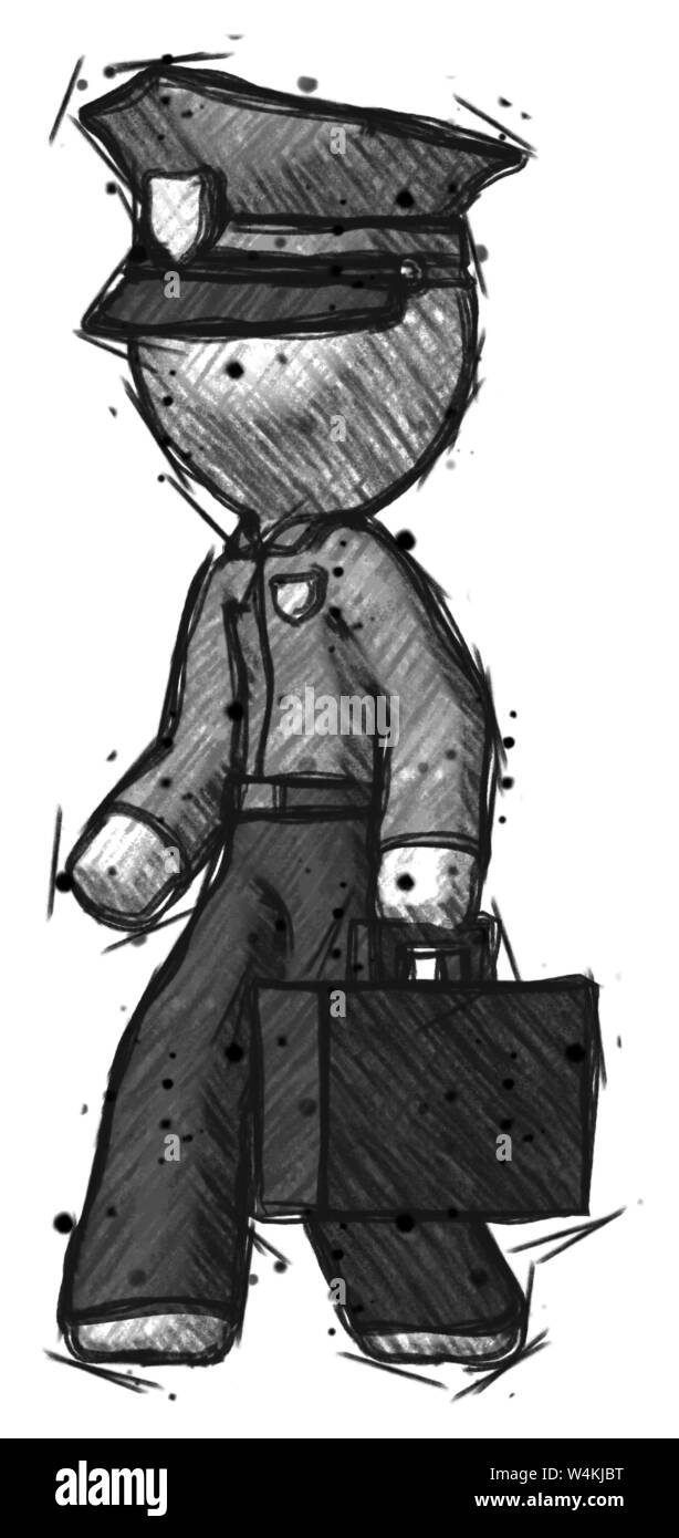 Sketch police man walking with briefcase to the left Stock Photo - Alamy