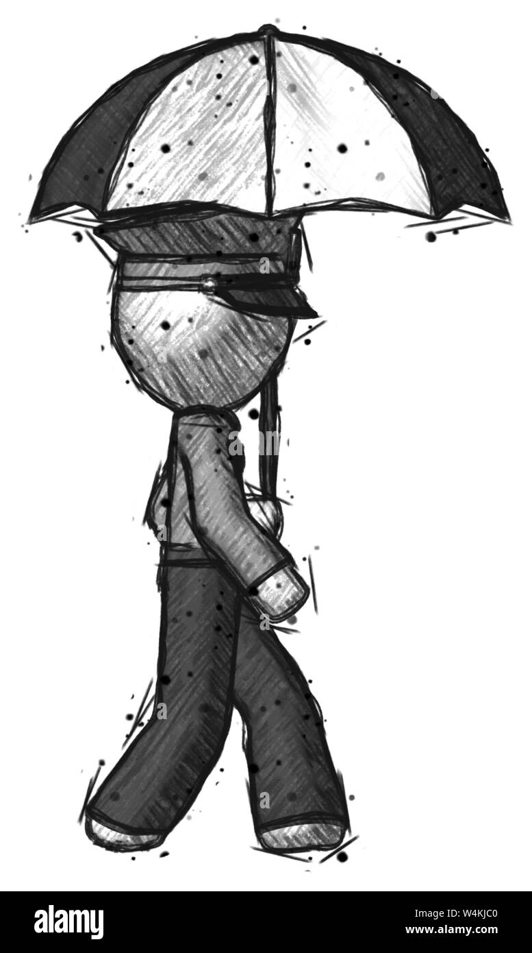 Sketch police man walking with umbrella Stock Photo - Alamy