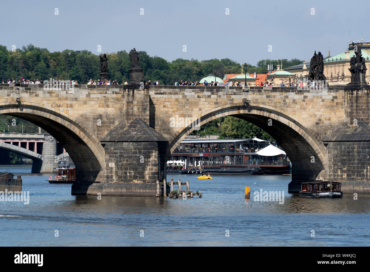 PRAGUE, CZECH REPUBLIC - JULY 15 2019 - Charles Bridge Medieval town ...