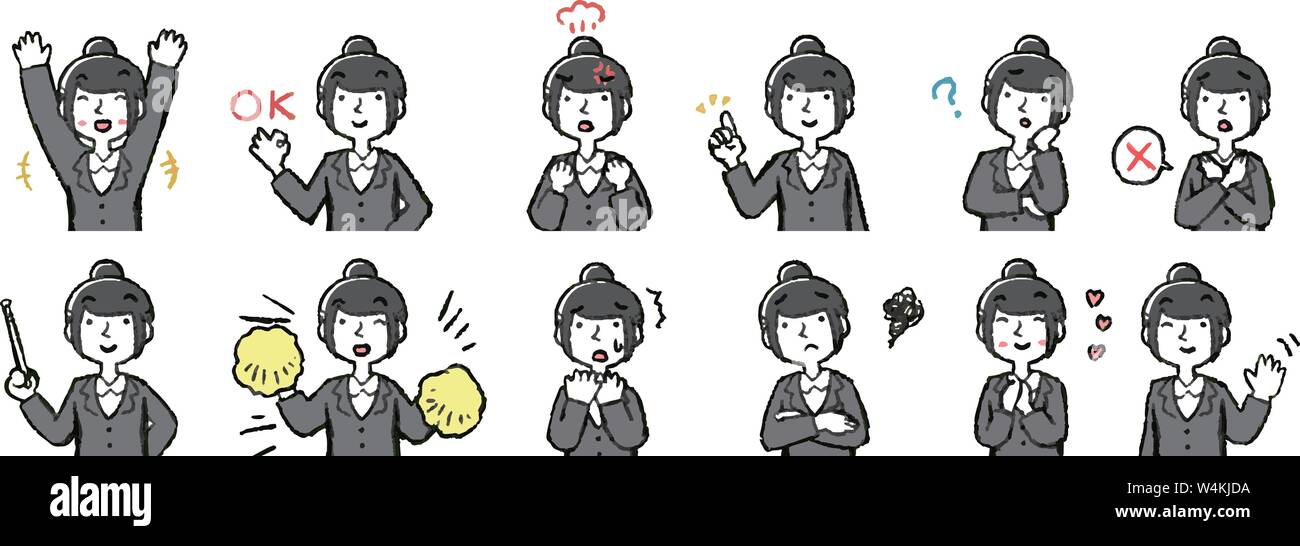 This is a illustration of a job-hunting girl student face and pose ...