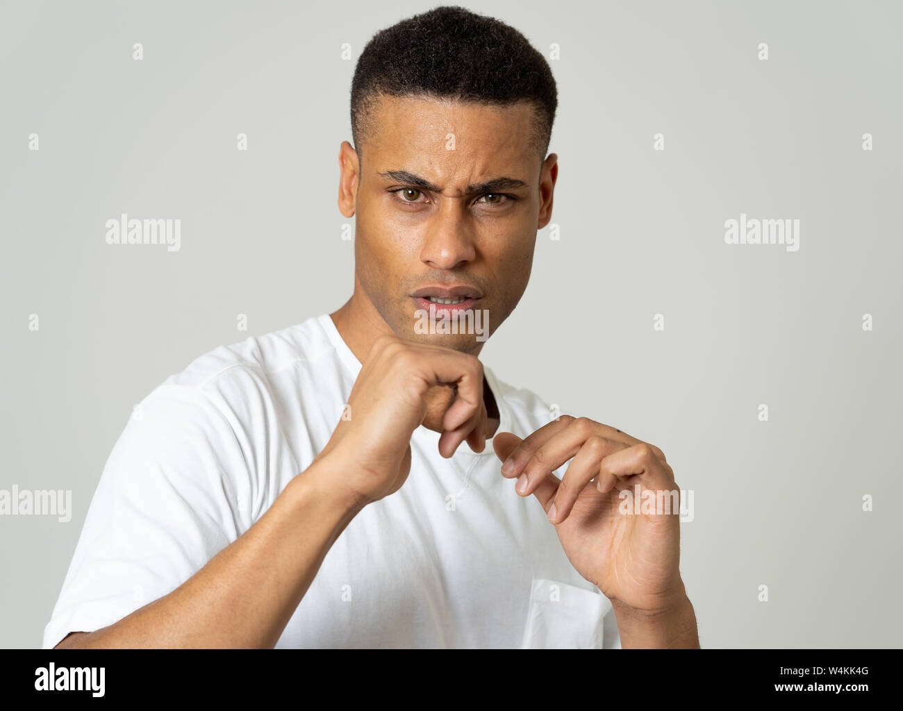 Portrait of Handsome african american young man in shock with a scared ...