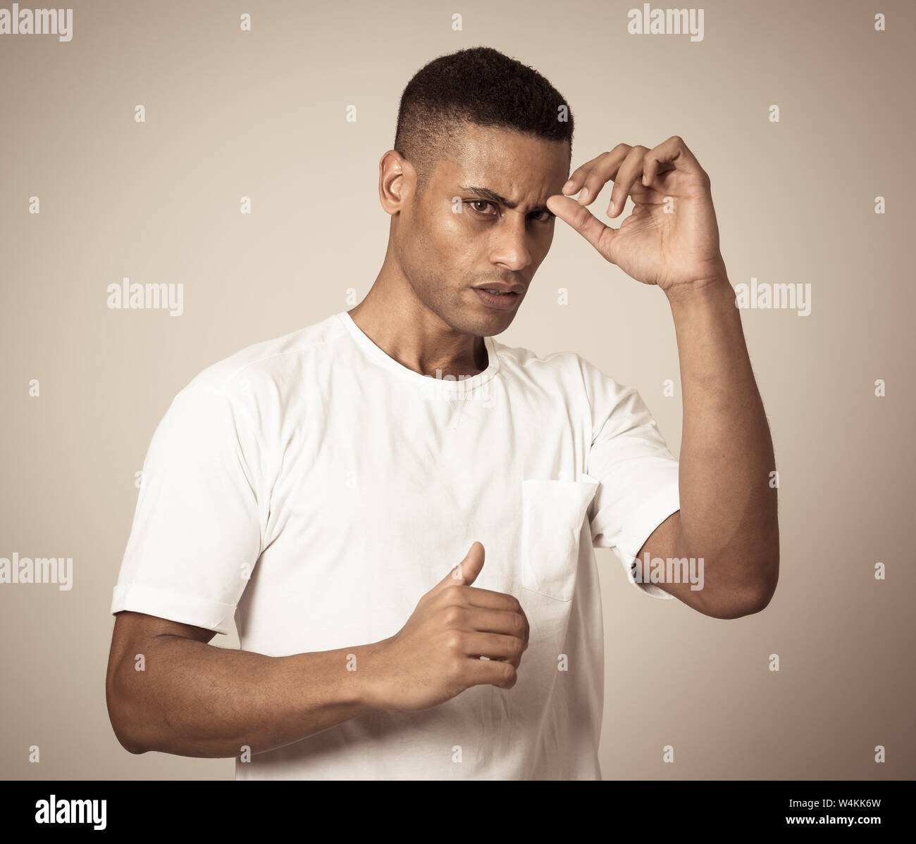 Portrait of Handsome african american young man in shock with a scared ...