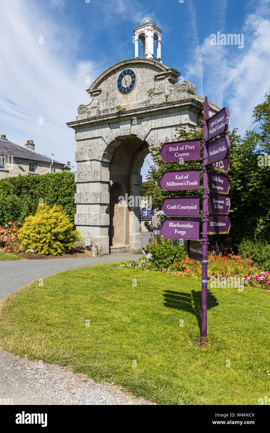 Stone archway and directional signpost at Russborough House and ...