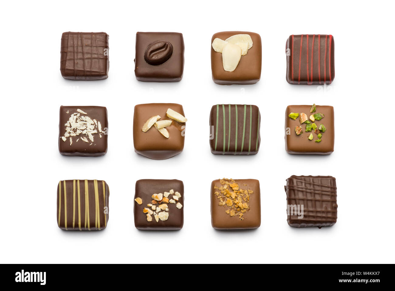 assorted chocolates confectionery on white background Stock Photo - Alamy