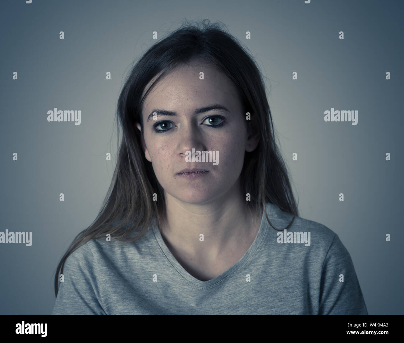 Closeup caucasian teen girl looking up at camera hi-res stock ...