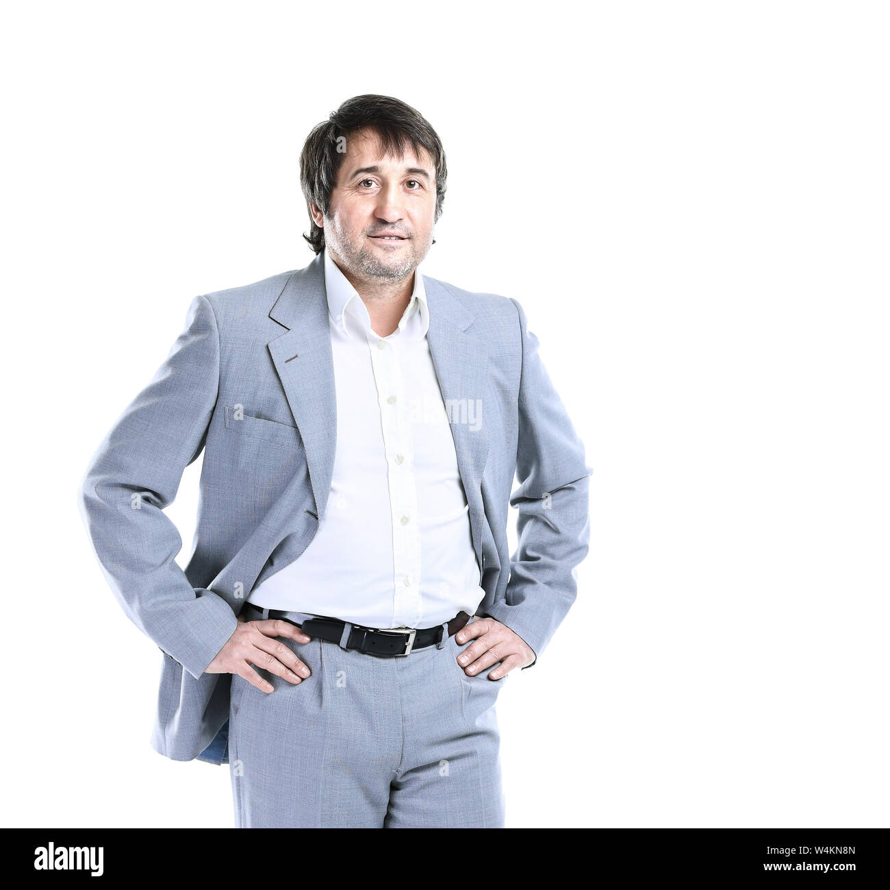 Portrait of happy smiling business man, isolated over white background ...