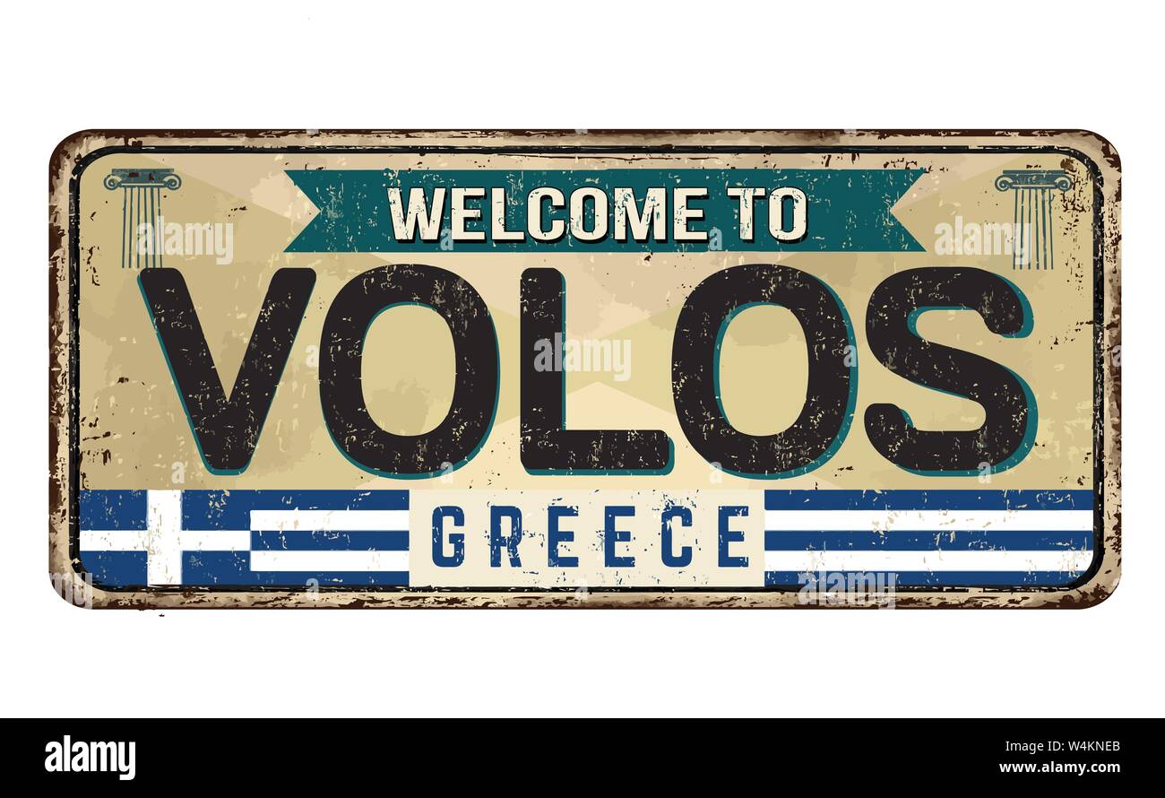 Welcome to Volos vintage rusty metal sign on a white background, vector ...