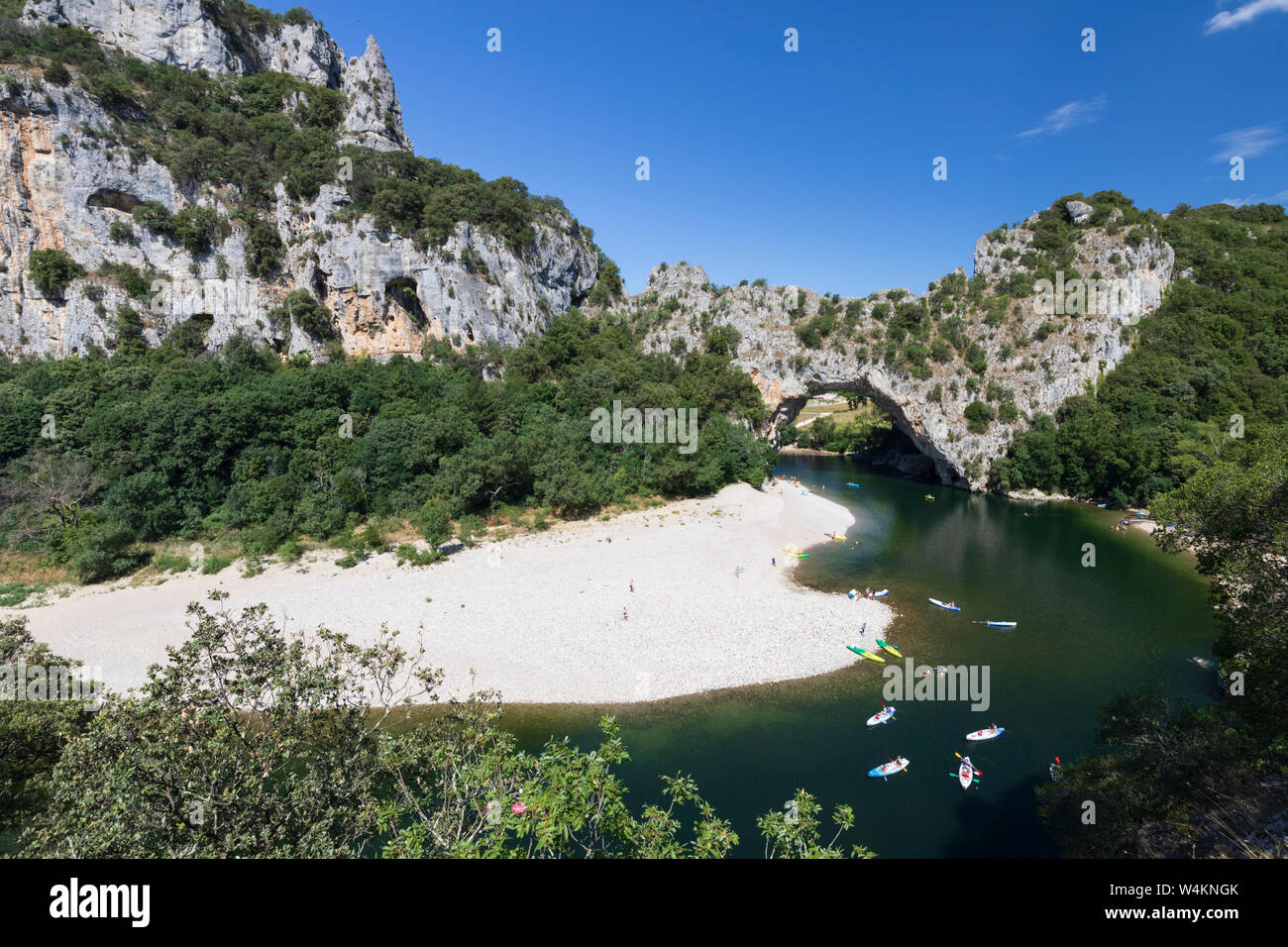 View of the Ardèche River and Pont d’Arc in the Gorges de l'Ardèche ...