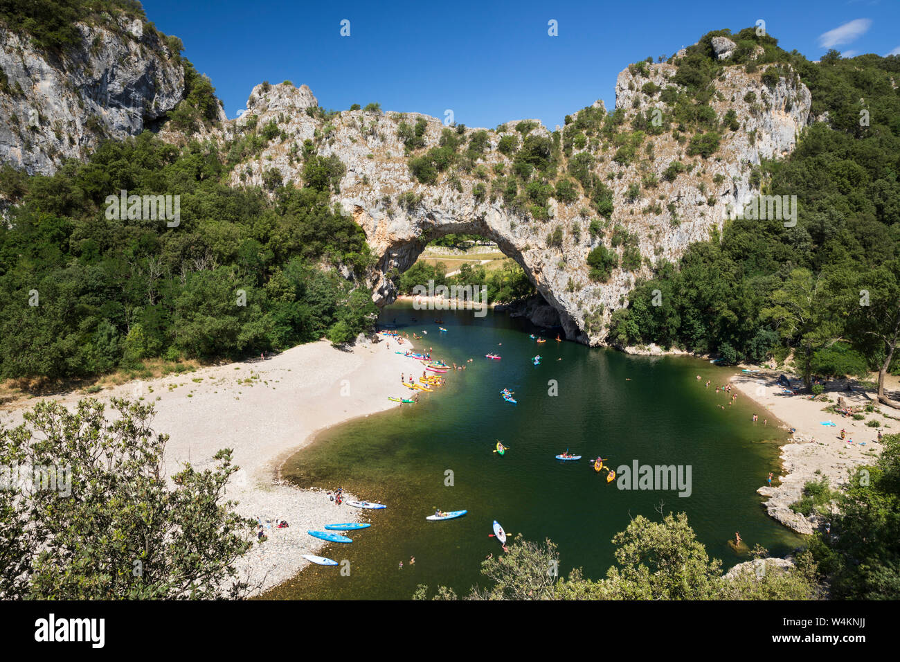 View of the Ardèche River and Pont d’Arc in the Gorges de l'Ardèche ...
