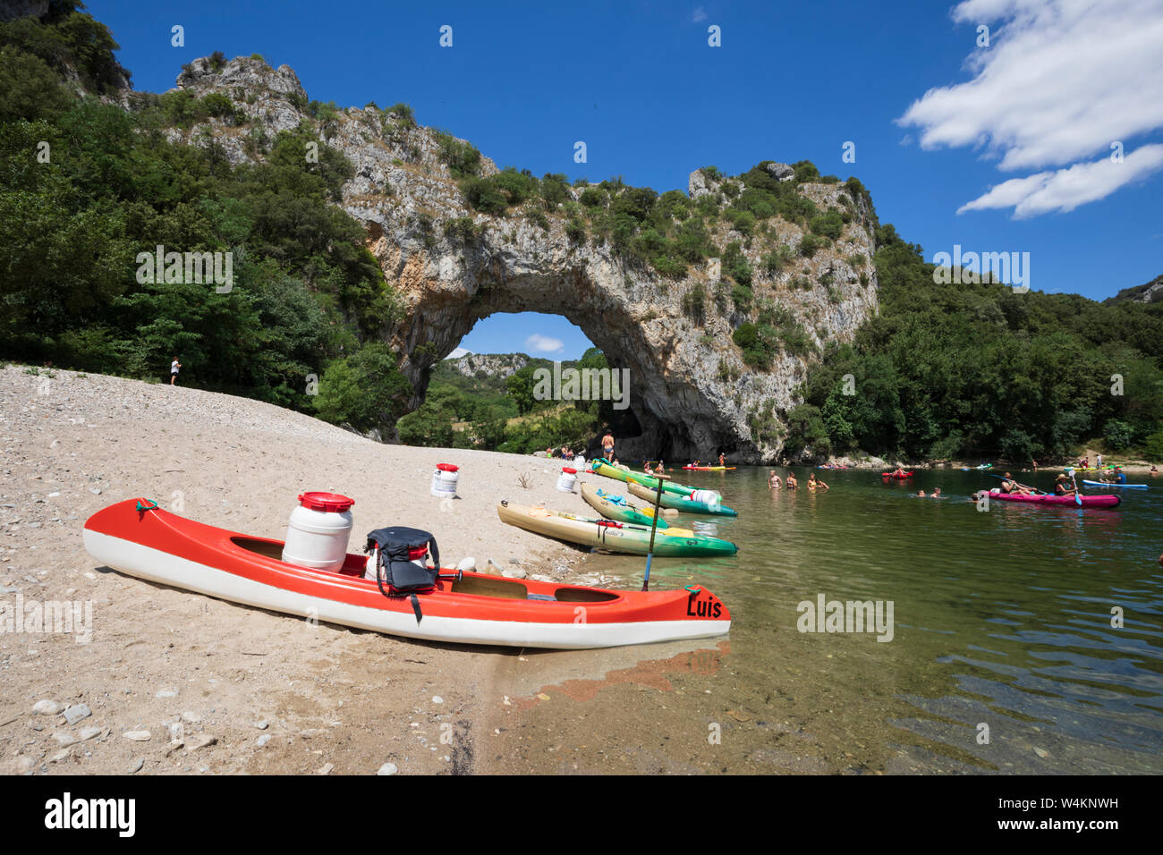 View of the Ardèche River and Pont d’Arc in the Gorges de l'Ardèche ...