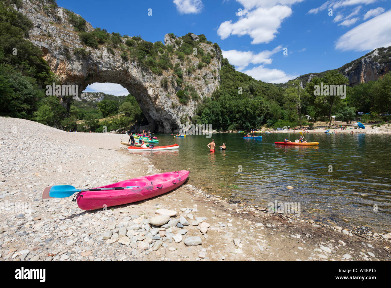 View of the Ardèche River and Pont d’Arc in the Gorges de l'Ardèche ...