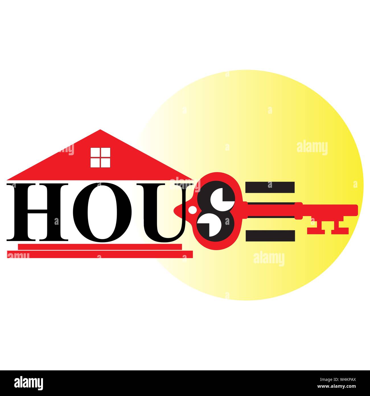a house icon with a key that forms the word "house" which symbolizes ...