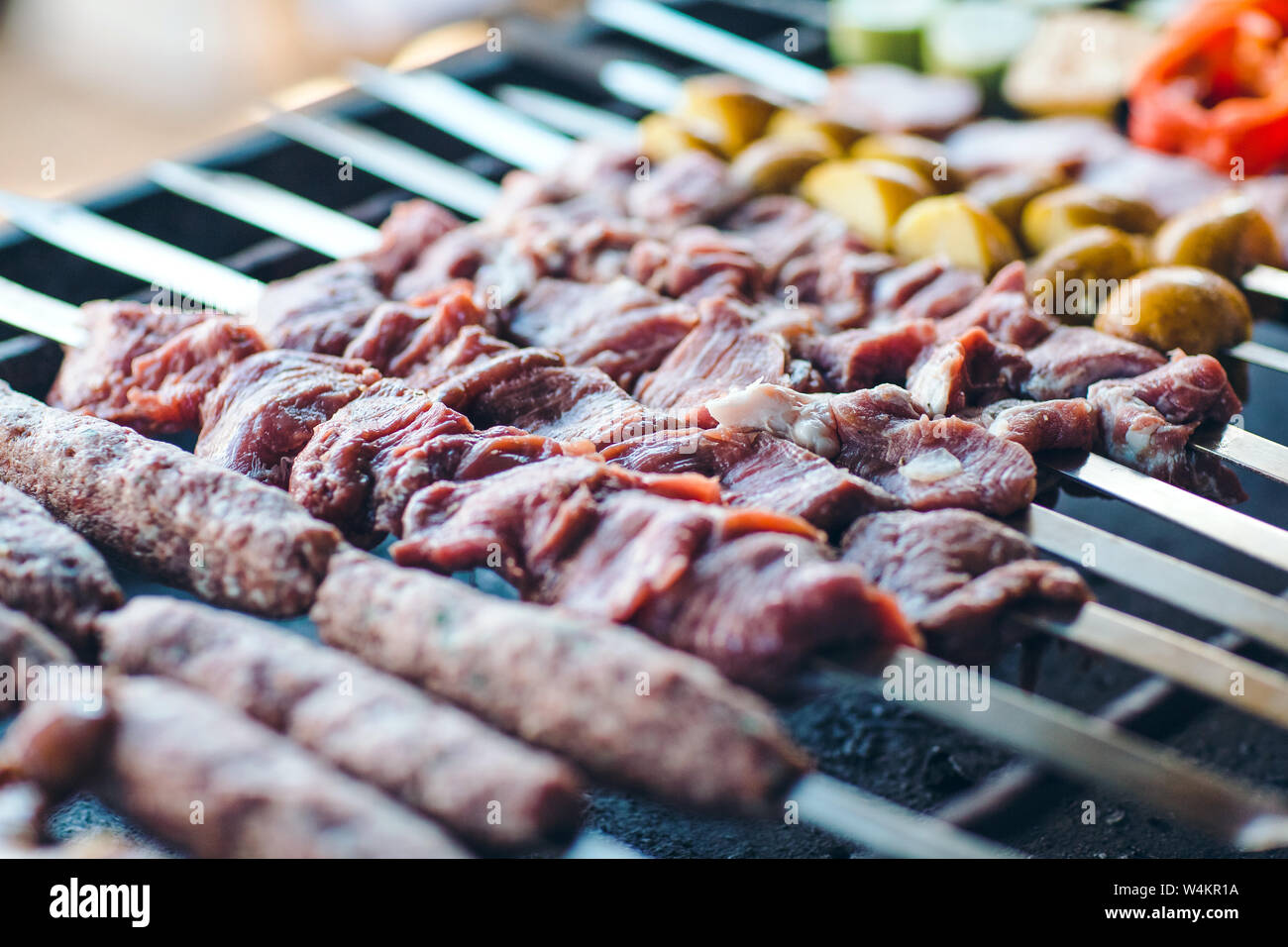 Barbecue from different types of meat in the restaurant on the ...