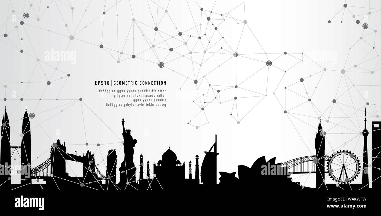 Cityscape landmarks geometric connection background Stock Vector Image ...