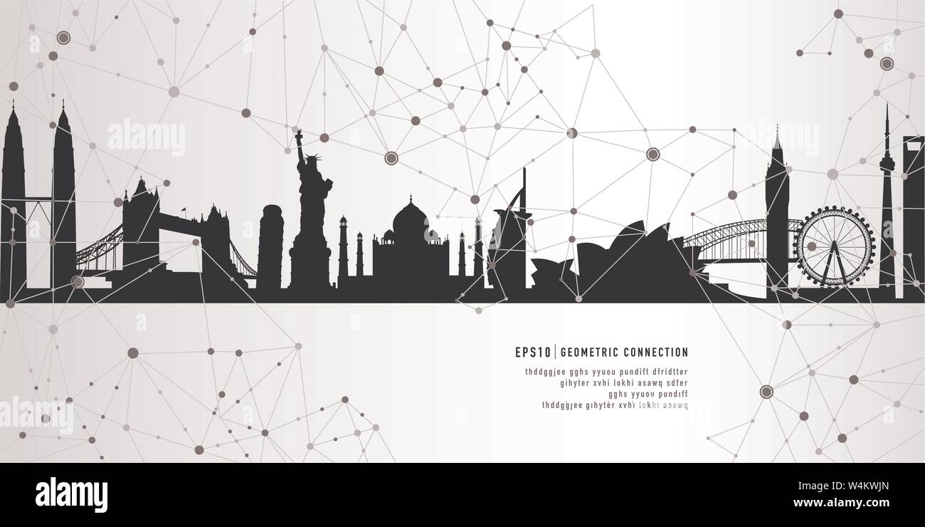 Cityscape landmarks geometric connection background Stock Vector Image ...