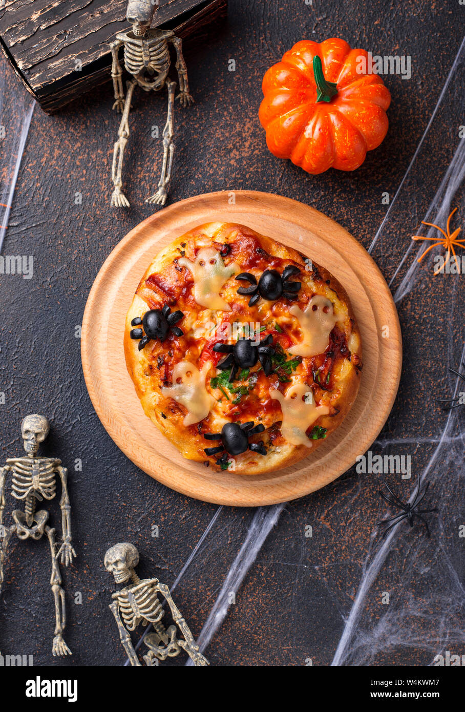 Halloween scary pizza decorated ghosts Stock Photo - Alamy