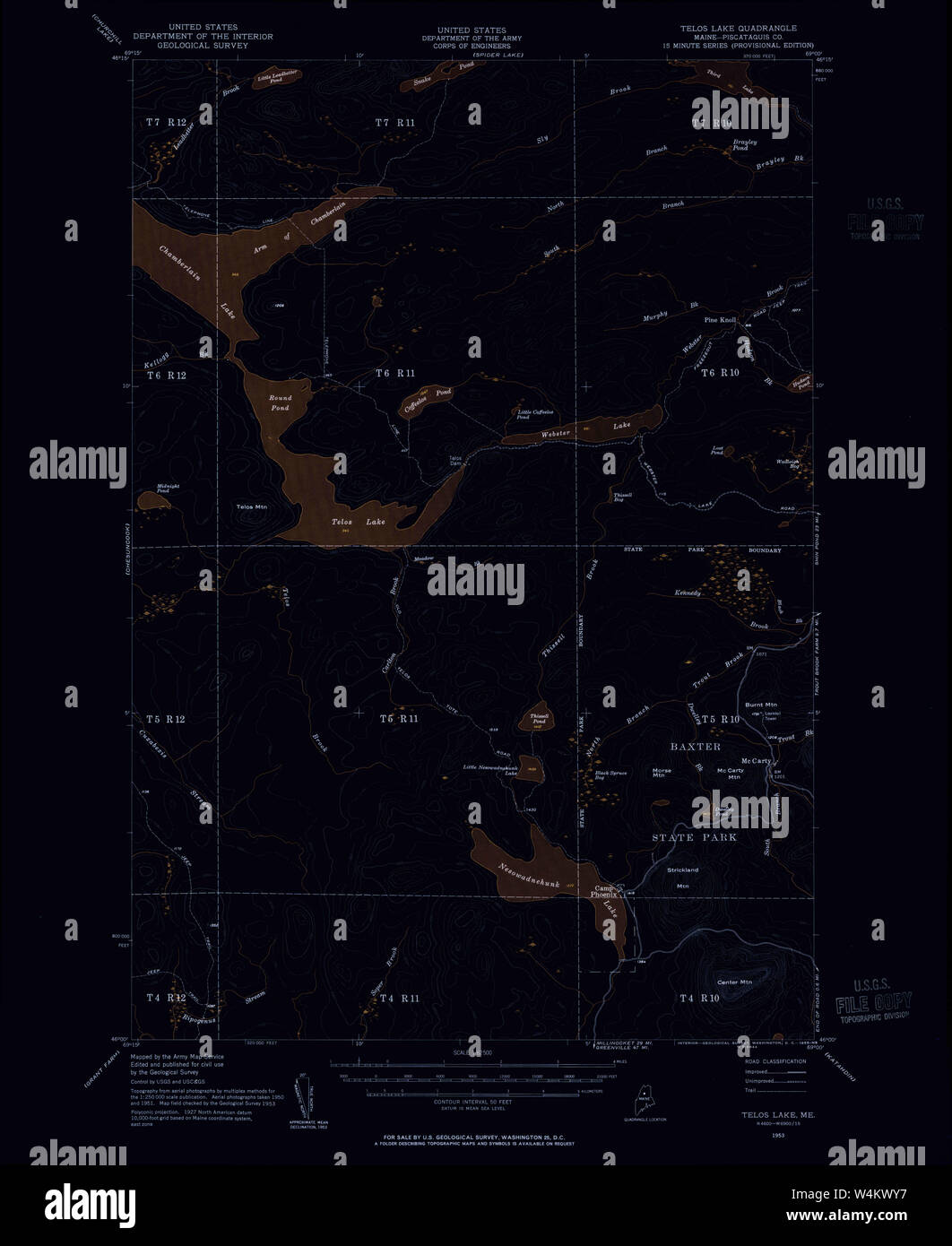 Maine USGS Historical Map Telos Lake 460949 1953 62500 Inversion ...