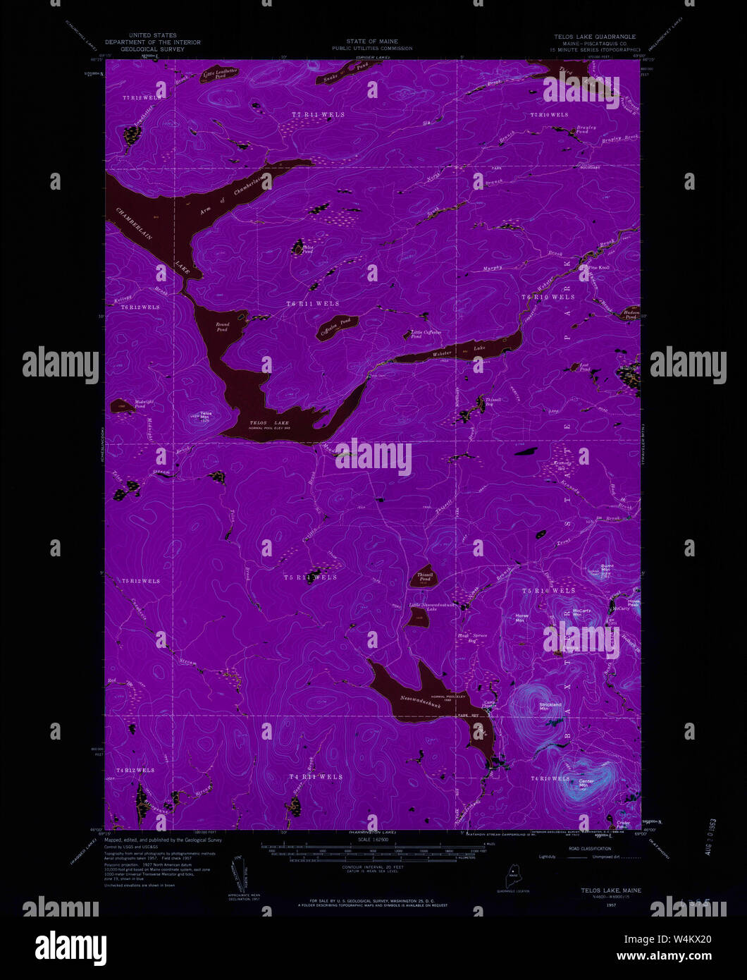 Maine USGS Historical Map Telos Lake 460950 1957 62500 Inversion ...