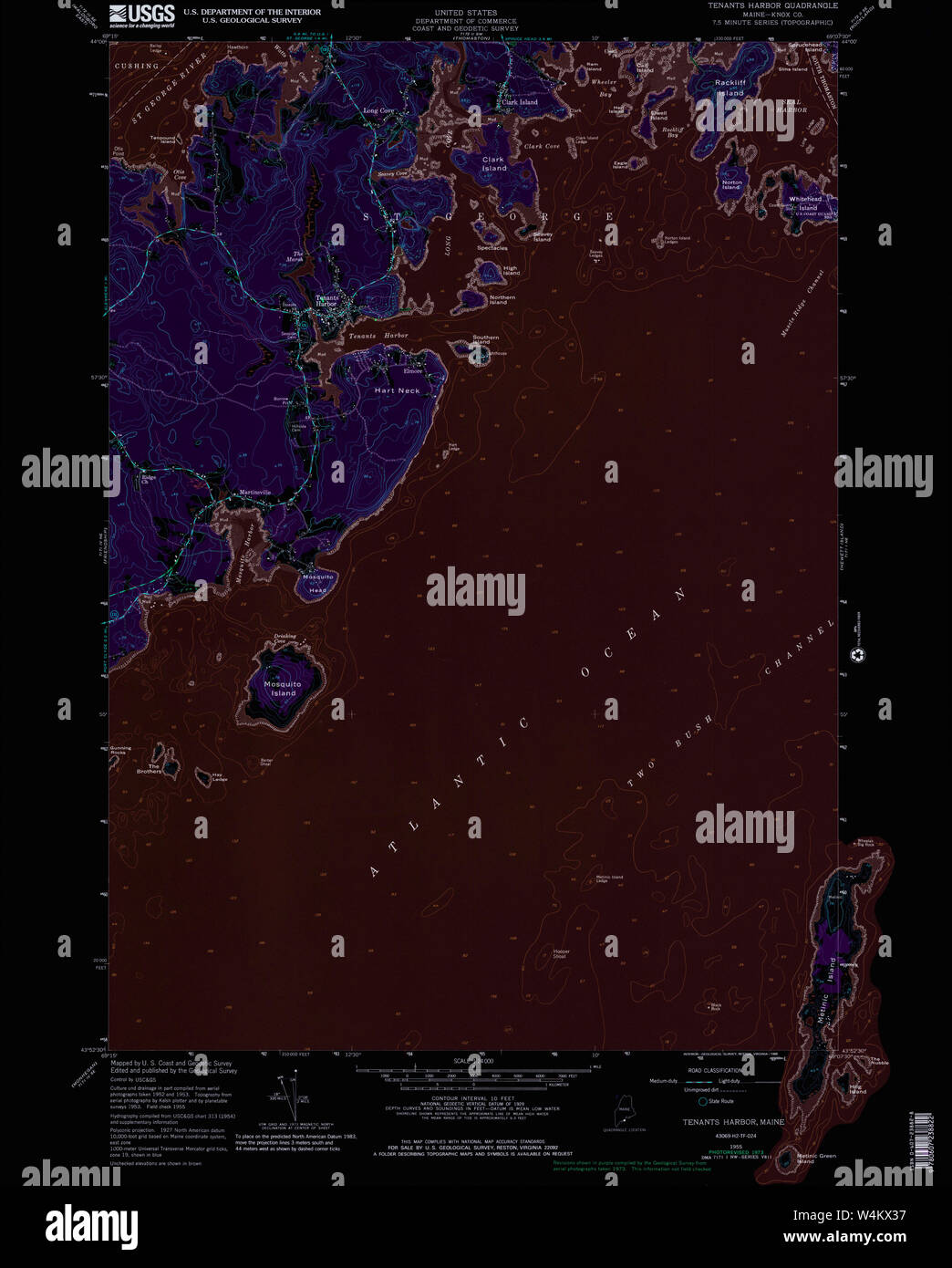 Maine USGS Historical Map Tenants Harbor 103135 1955 24000 Inversion ...