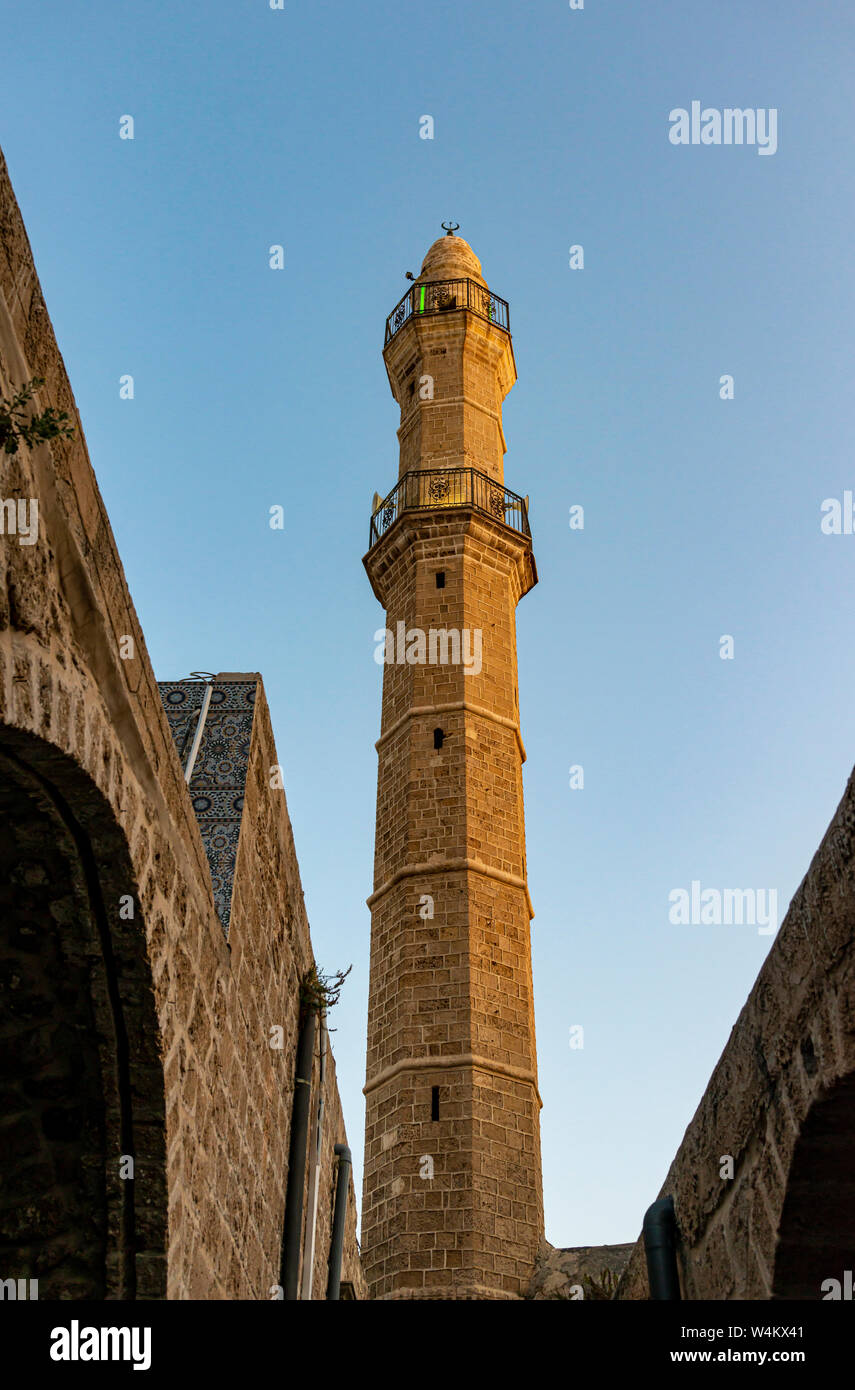 The Mahmoudiya Mosque minaret of Old Jaffa in Tel Aviv, Israel Stock ...