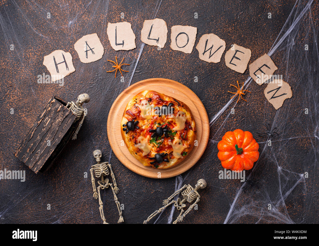 Halloween scary pizza decorated ghosts Stock Photo - Alamy