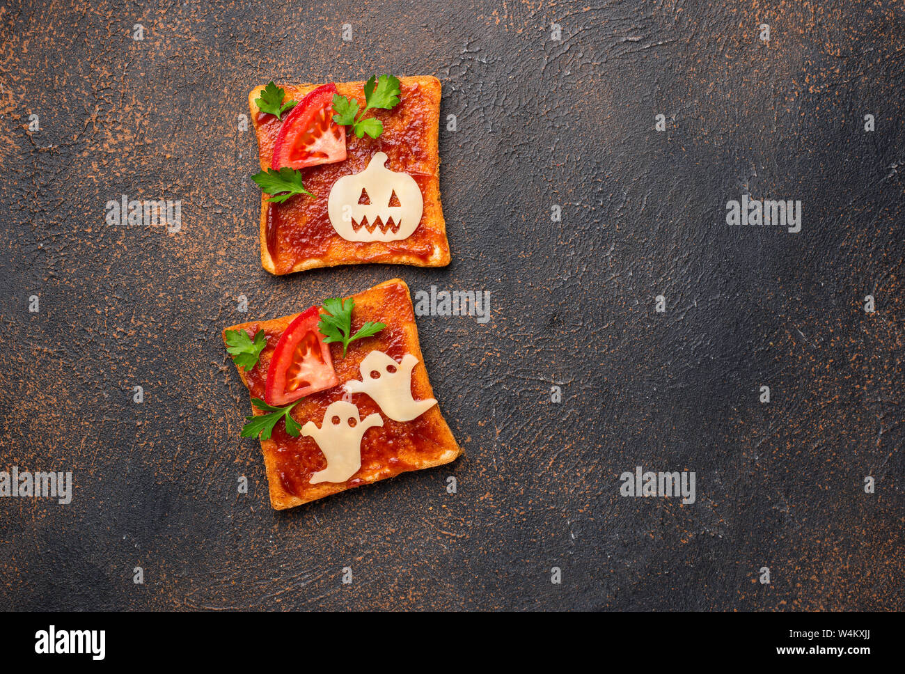 Halloween sandwiches toasts with ghost and pumpkin Stock Photo - Alamy