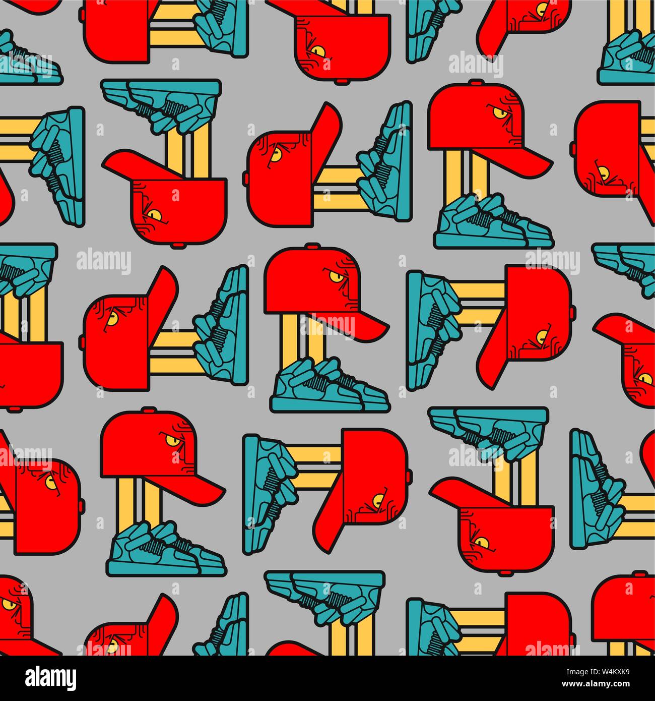 Cap in sneakers pattern seamless. Baseball cap with legs. urban street ...