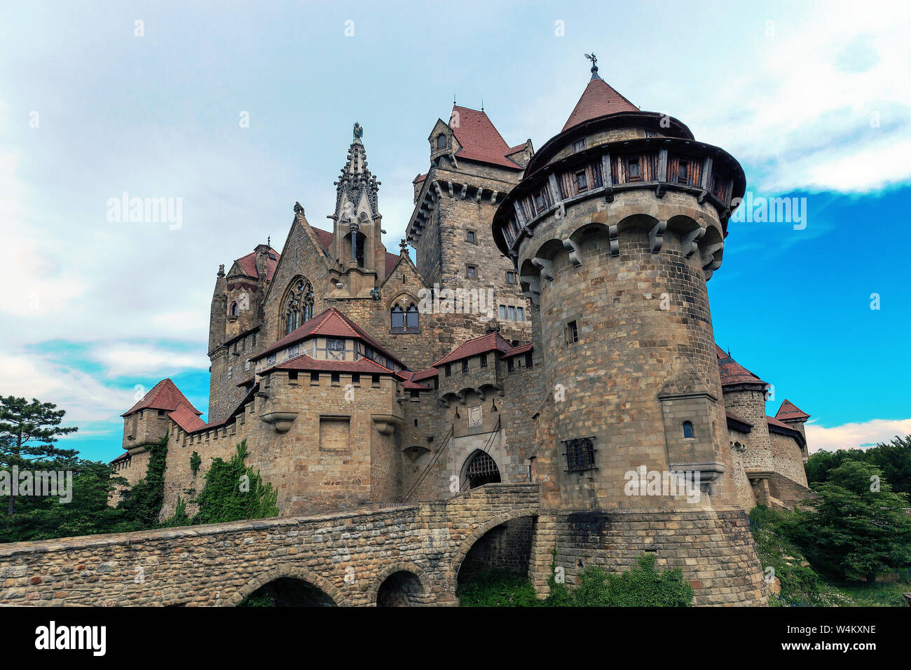 Leobendorf, Austria - 19 June 2019: Summer landscape with medieval Burg ...