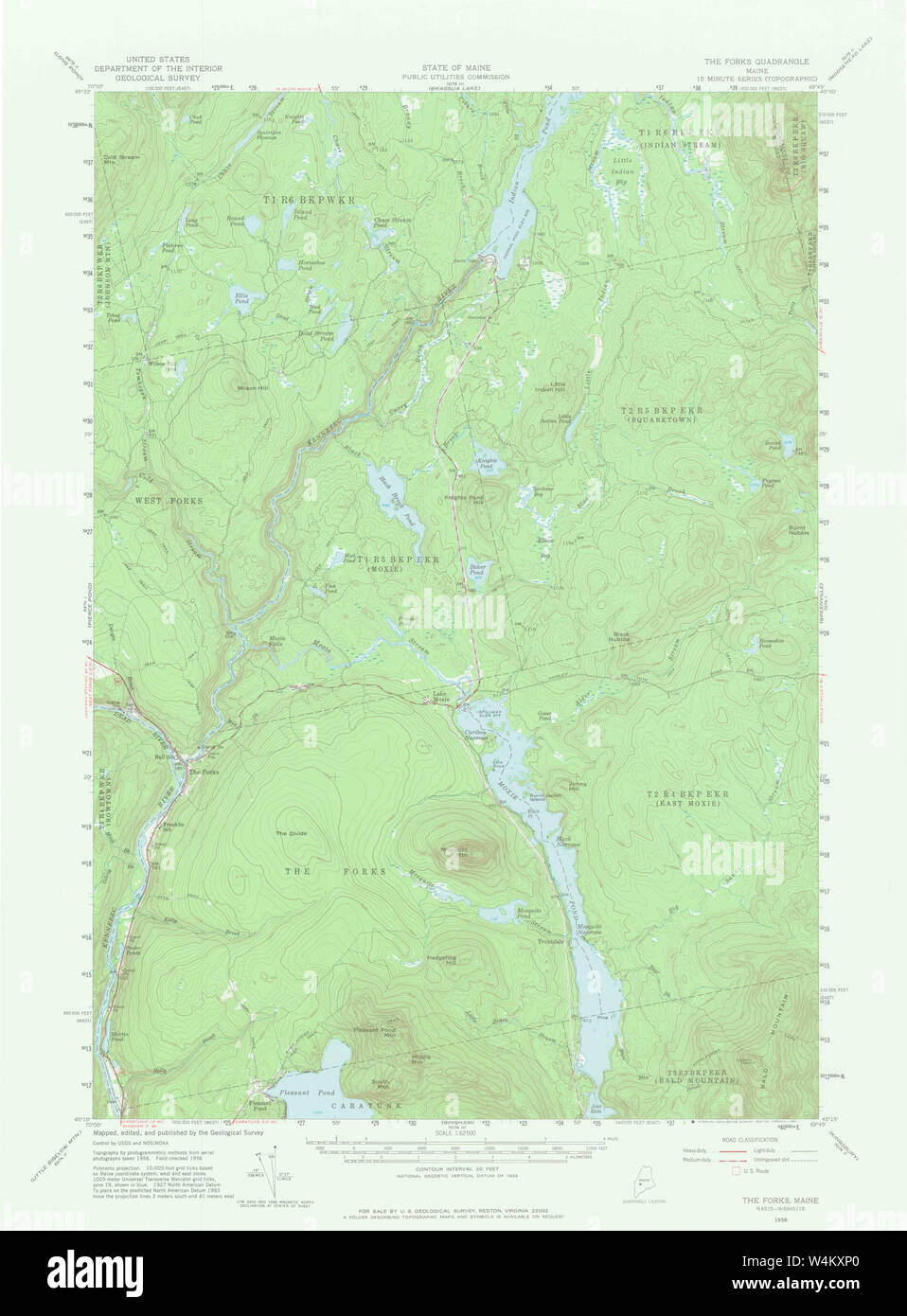 Maine USGS Historical Map The Forks 306812 1956 62500 Restoration Stock ...