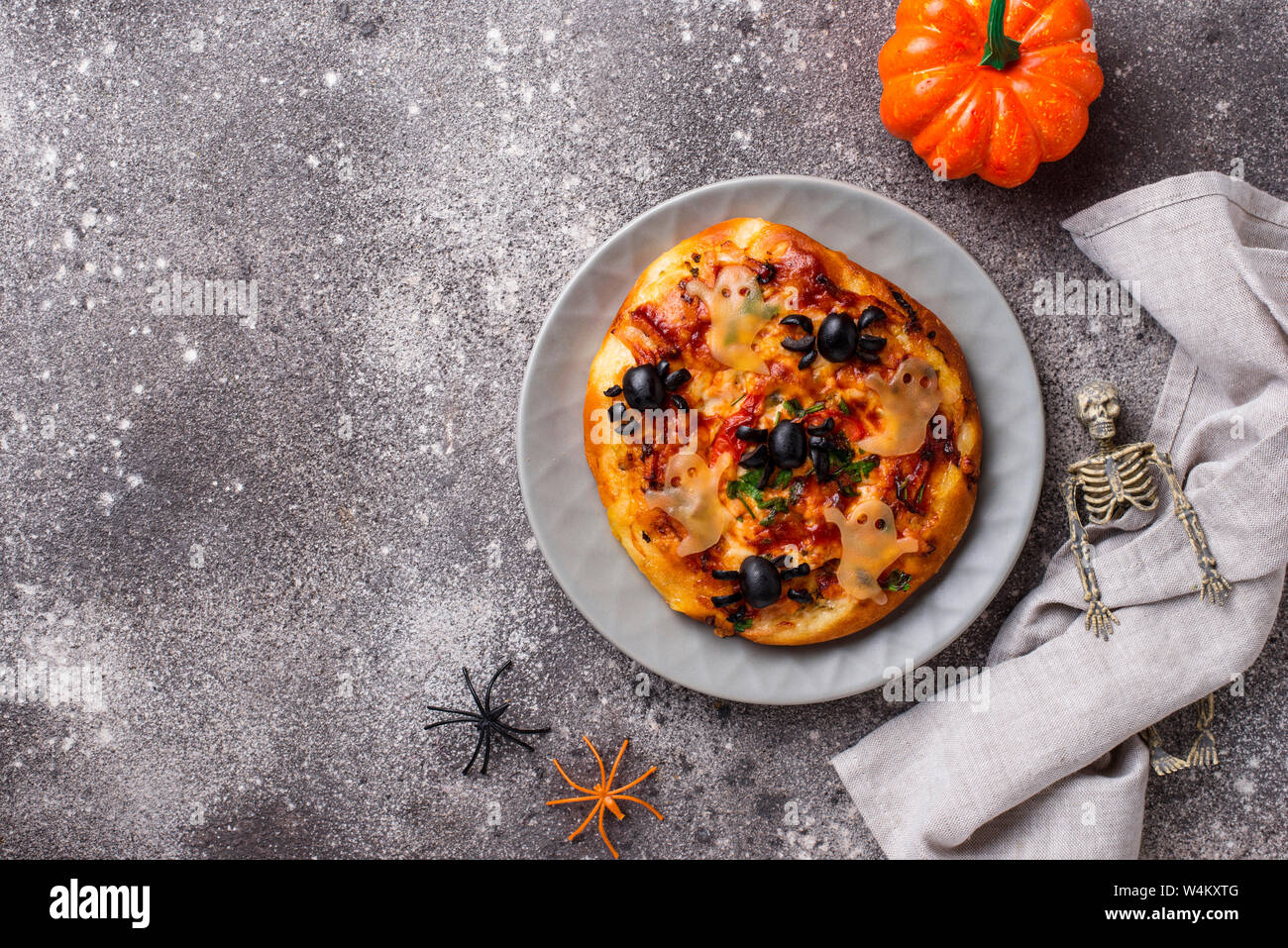 Halloween scary pizza decorated ghosts Stock Photo - Alamy