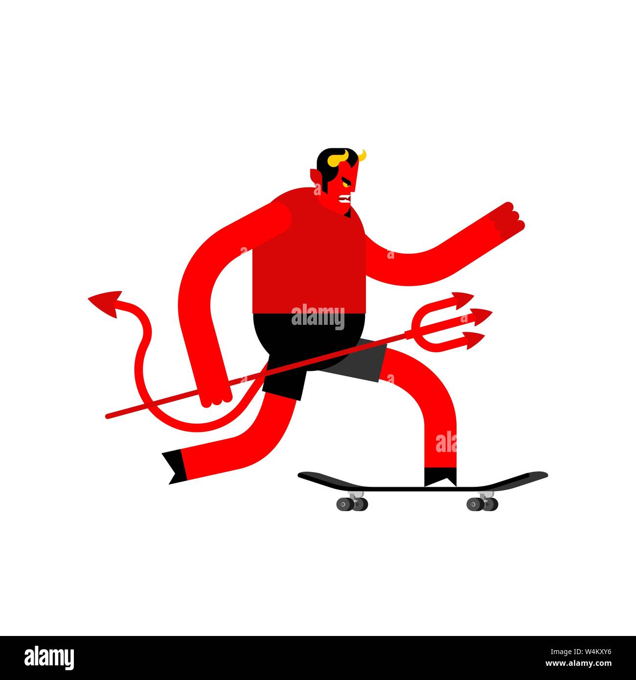 Devil on skateboard. Satan on longboard. Demon Lucifer skateboarder ...