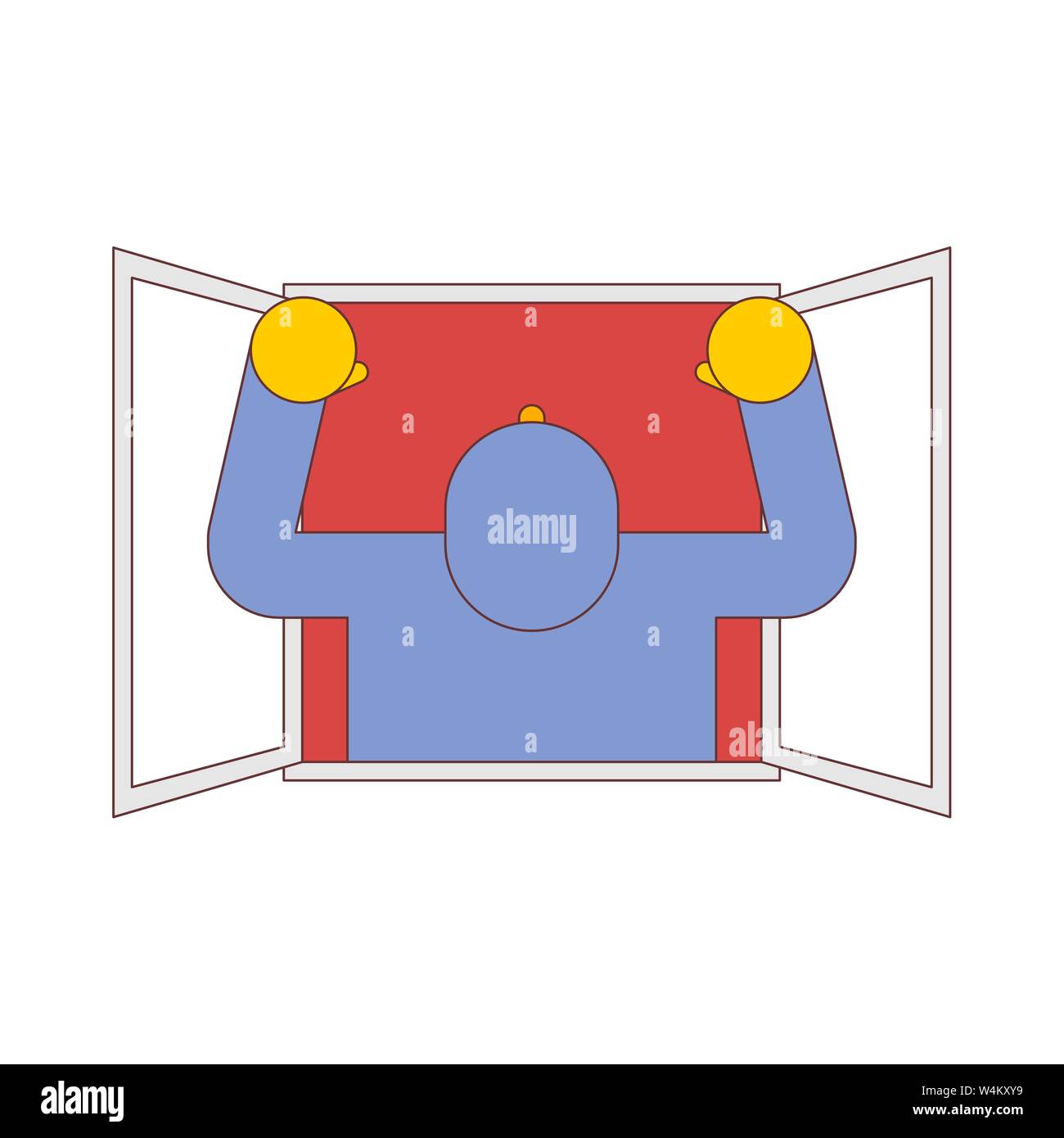 Man in window isolated. Guy casement waving his arms. vector ...