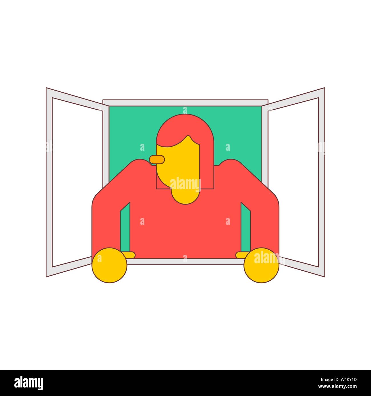 Woman in window isolated. Female casement waving his arms. vector ...
