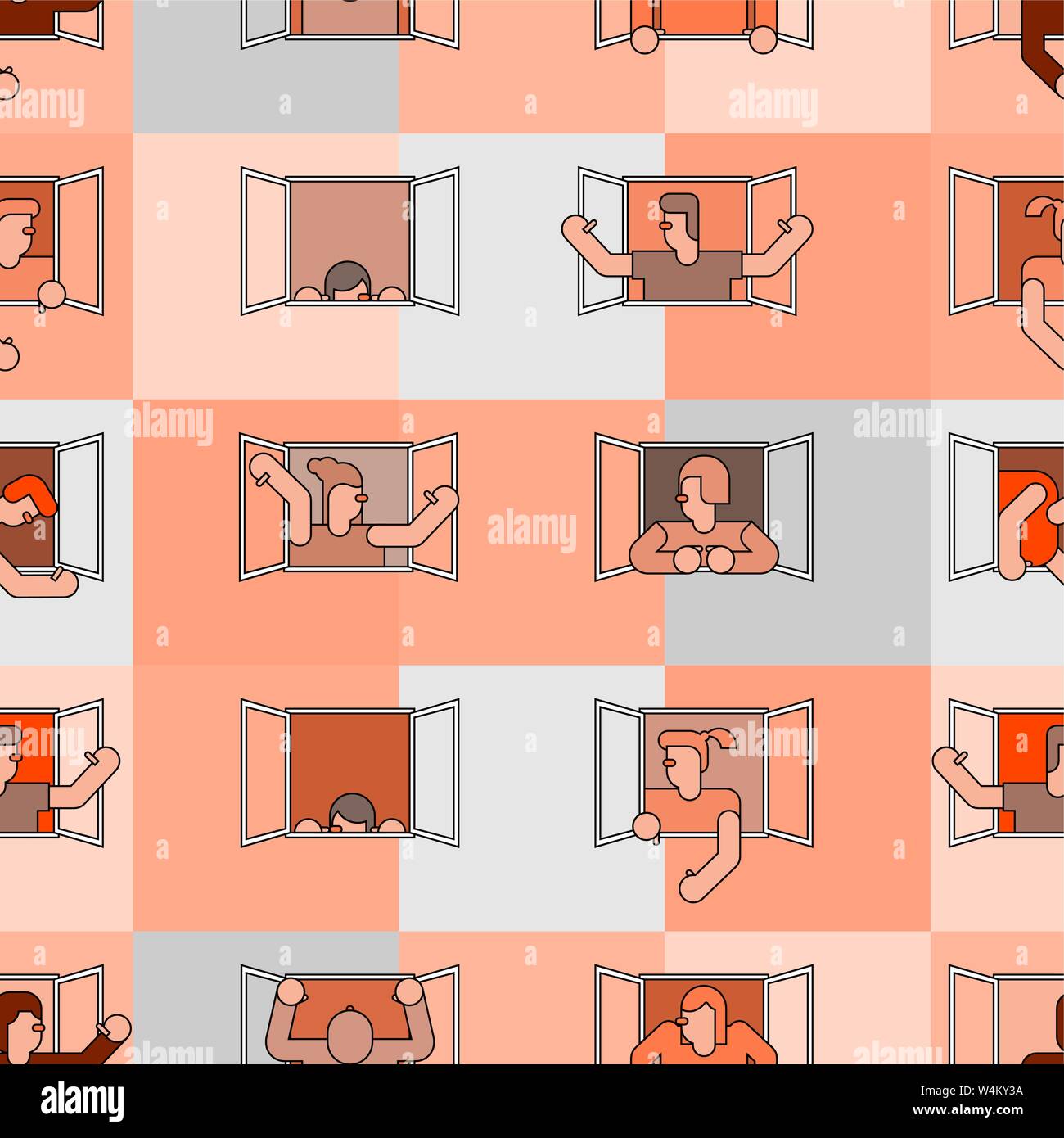 People in window pattern seamless. apartment house background . vector ...