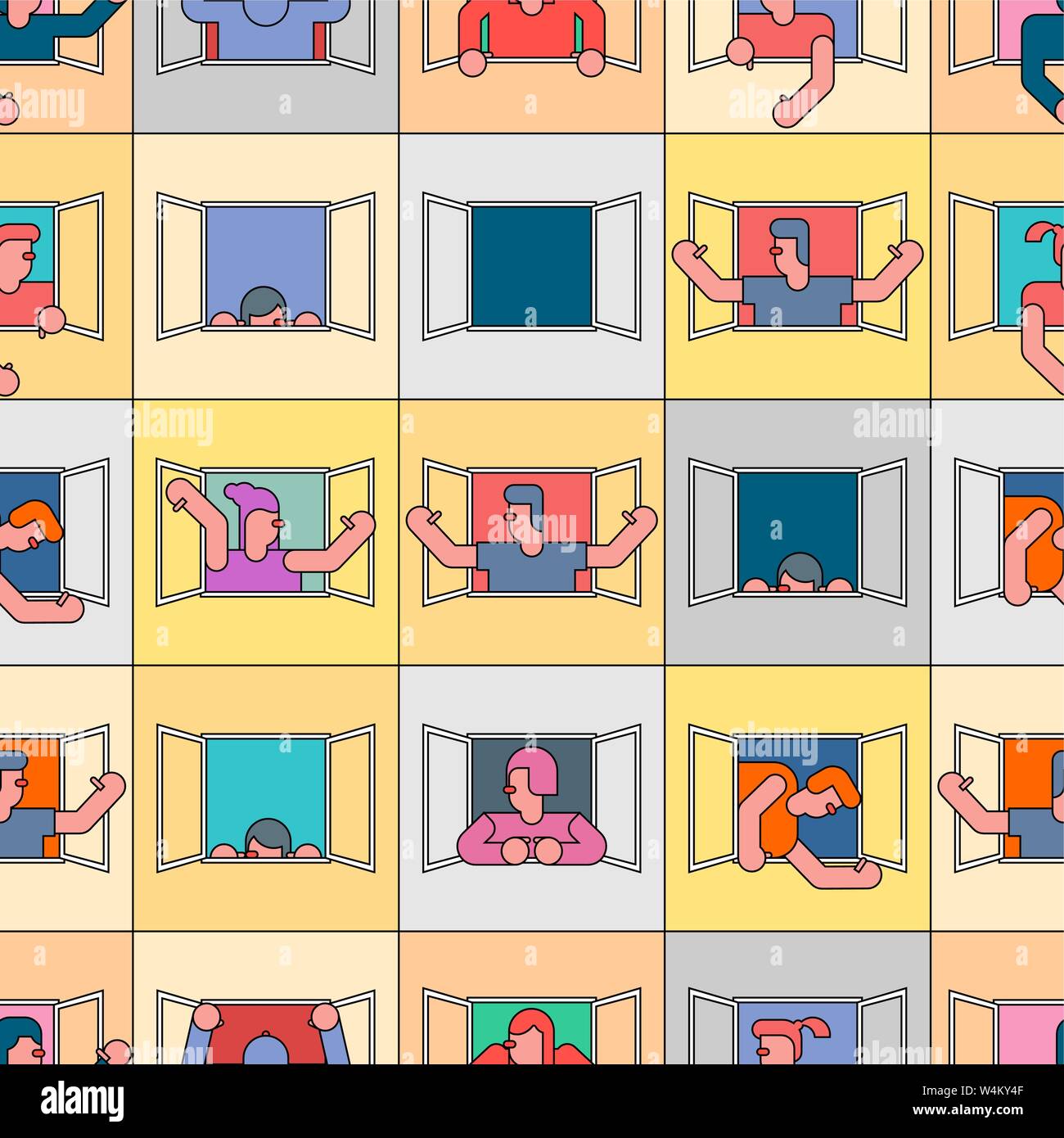 People in window pattern seamless. apartment house background . vector ...